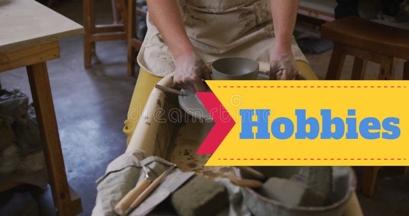 Image of Hobbies Text Over Caucasian Man Forming Pottery Stock Photo ...