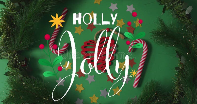 Image of Holly Jolly Text Over Christmas Decorations Stock Photo ...