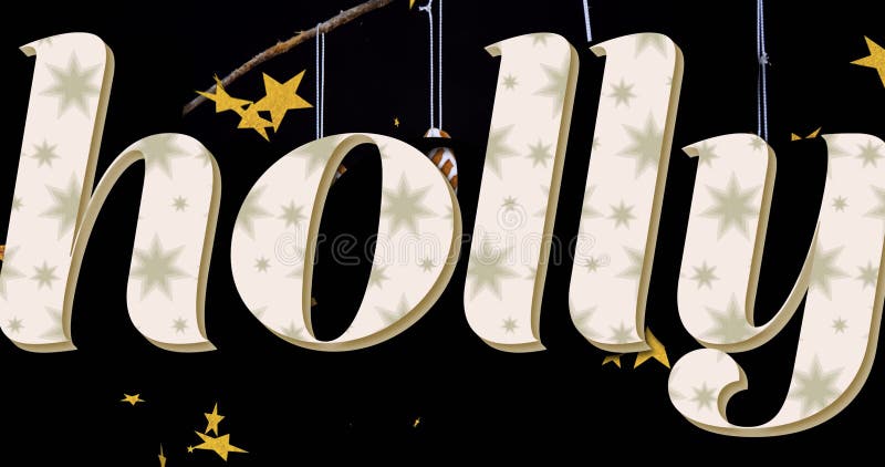Image of Holly Text Over Falling Stars and Christmas Decorations Stock ...