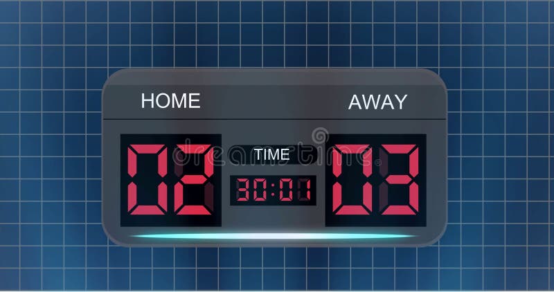 Image of Home, Away Text with Changing Numbers in Alarm Clock Over Grid ...