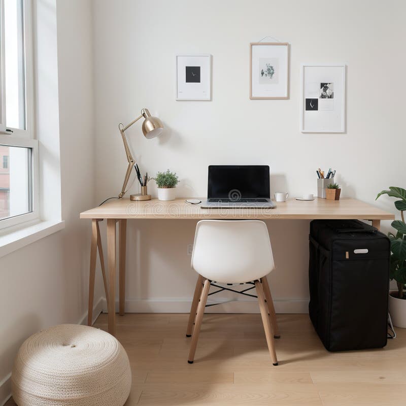 Home Workspace in Outlined Style Suitable for Design Element of Work from Home and Comfortable ...