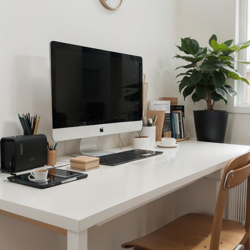 Home Workspace in Outlined Style Suitable for Design Element of Work ...