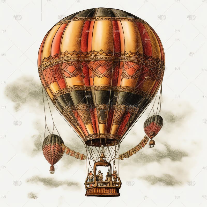 Hot Air Balloon Old Paper, Vintage Digital Paper Stock Illustration ...