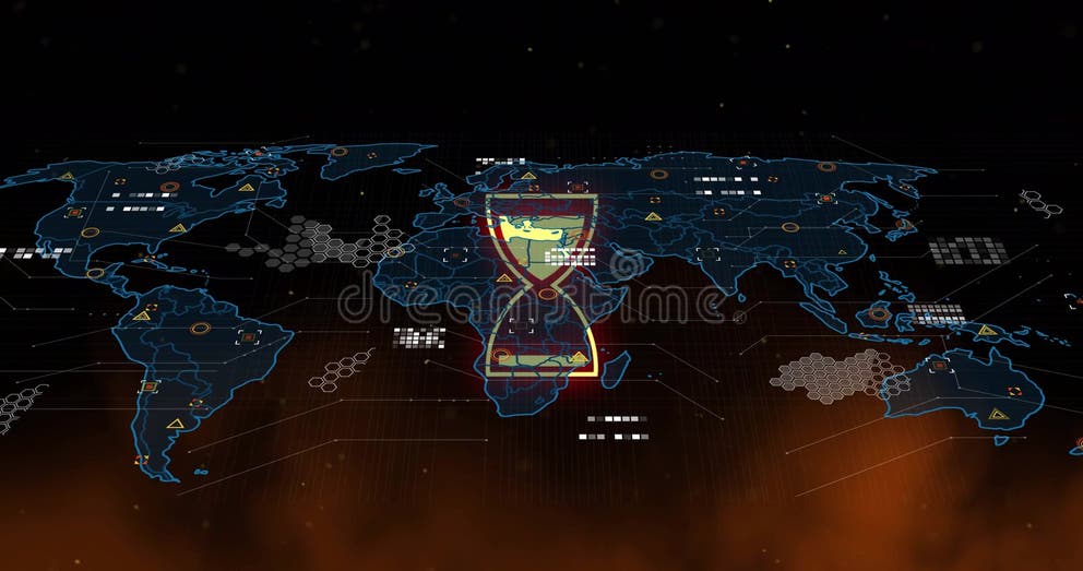 Image of Hourglass Icon and Digital Data Processing Over World Map ...