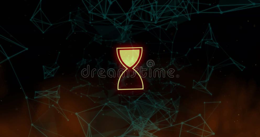 Image of Hourglass Over Network of Connections on Black Background ...