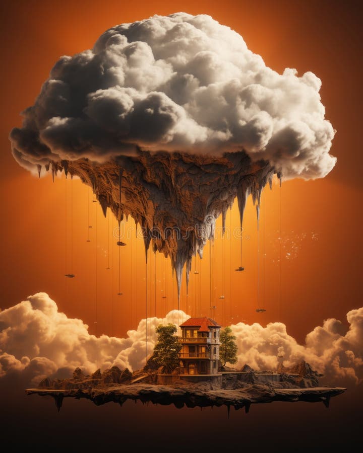 An Image of a House Floating in the Clouds Stock Illustration ...