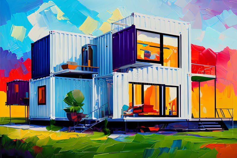 Image of a House Made from Used Shipping Containers. Stock Illustration ...