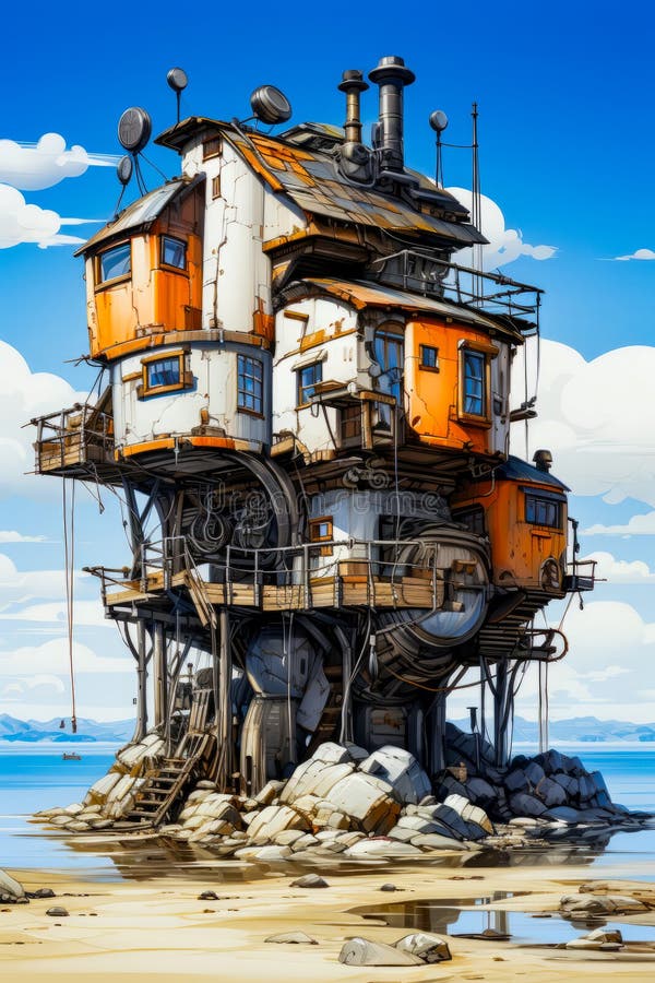 Image of House on Rock Outcropping. Generative AI Stock Illustration ...