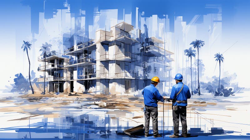 An Image of a House Under Construction and Builders, a Concept for a ...