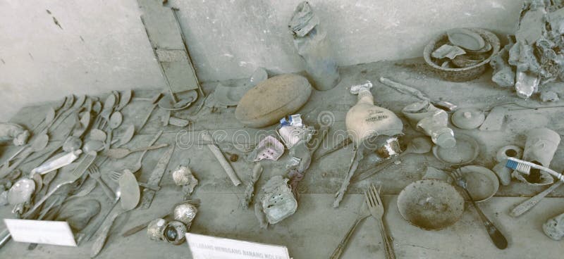 Image of Household Tools and Utensils Covered in Thick Volcanic Ash ...