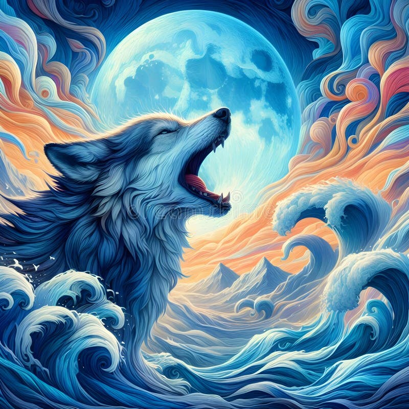 Image of Howling Wolf Over a Blue Corn Moon. Stock Illustration ...