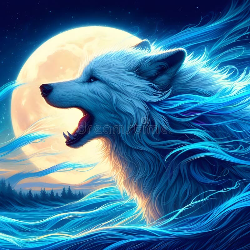 Image of Howling Wolf Over a Blue Corn Moon. Stock Illustration ...