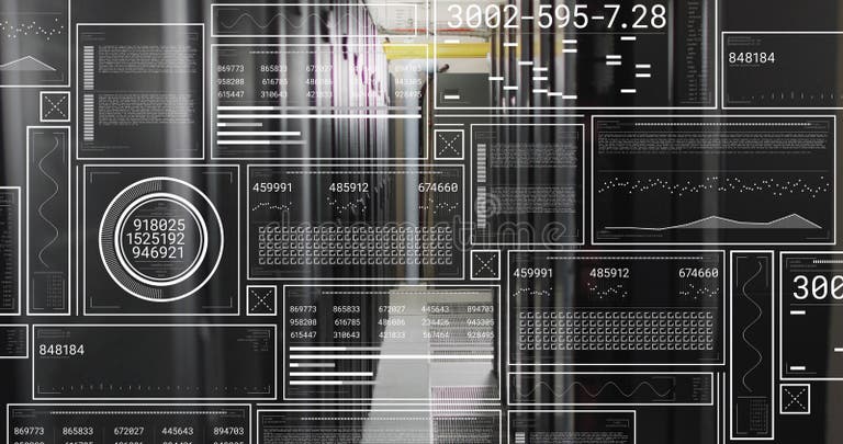 Image of Hud Screens with Graphs, Shapes and Numbers Over Data Server ...