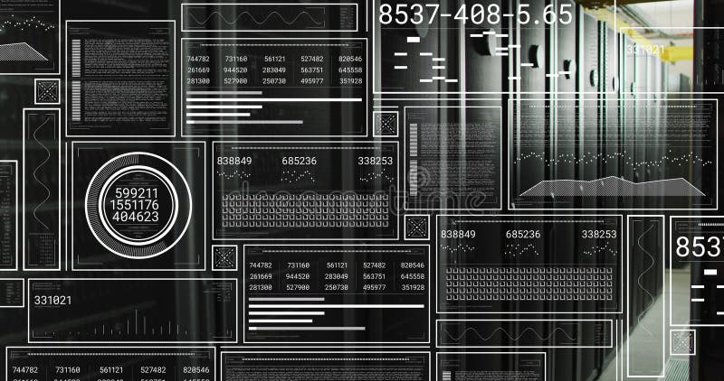 Image of Hud Screens with Numbers, Graphs and Shapes Over Data Server ...