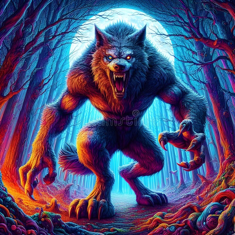 Image of a Huge Fierce Werewolf is Shown and Running Wild in the Dark ...