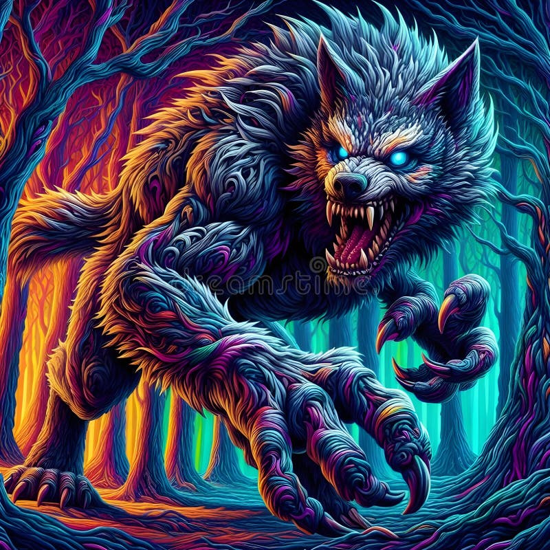 Image of a Huge Fierce Werewolf is Shown and Running Wild in the Dark ...