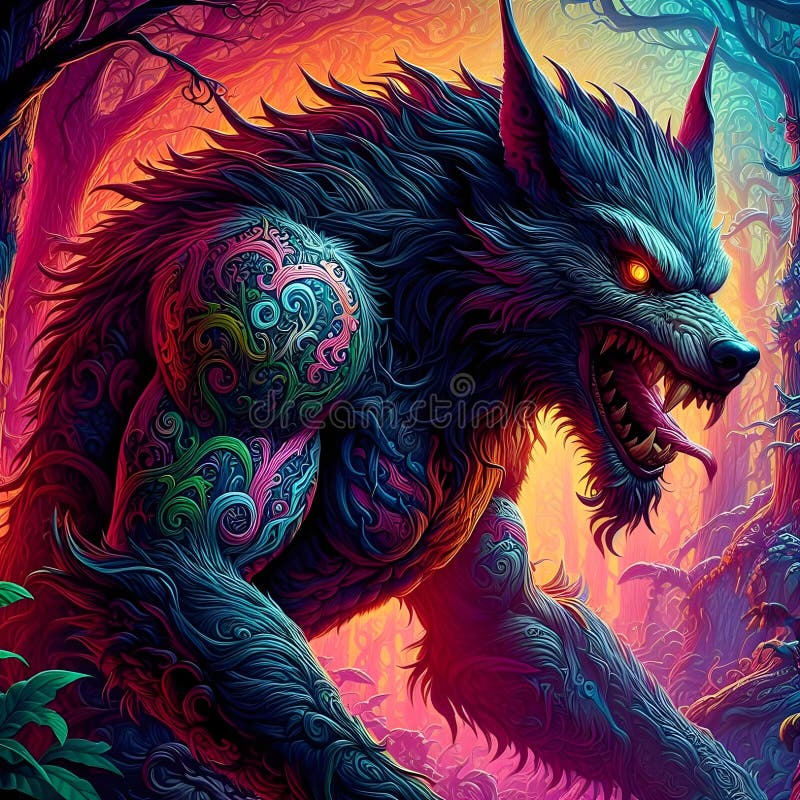 Image of a Huge Fierce Werewolf is Shown and Running Wild in the Dark ...