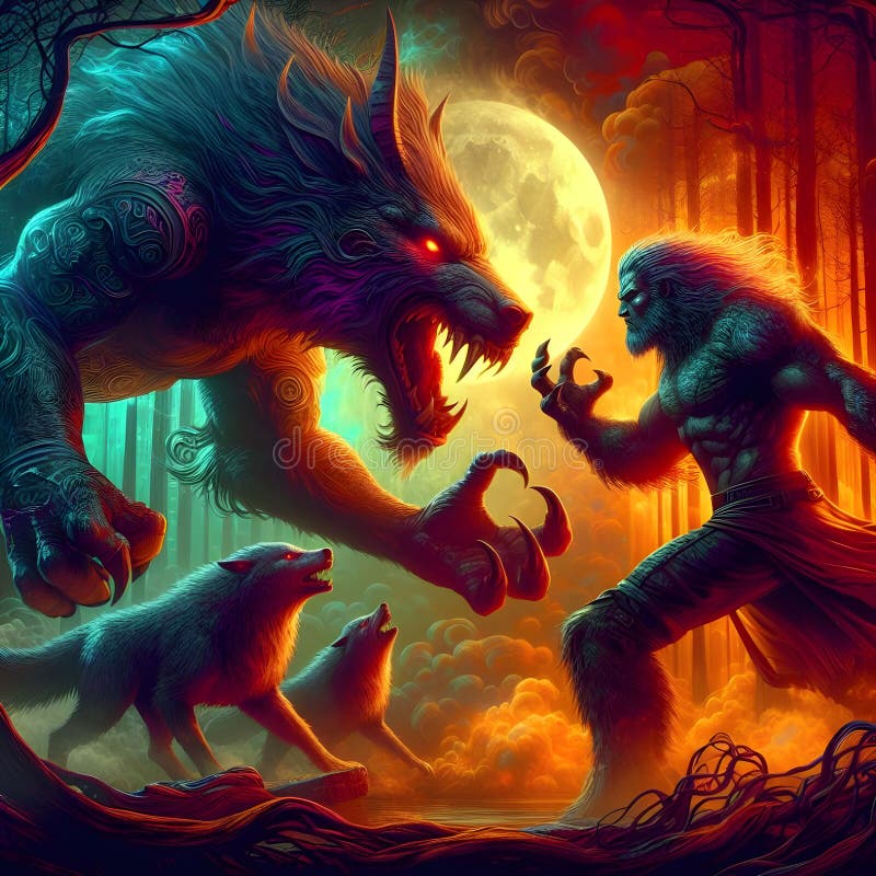 Image of a Huge Fierce Werewolf is Shown and Running Wild in the Dark ...