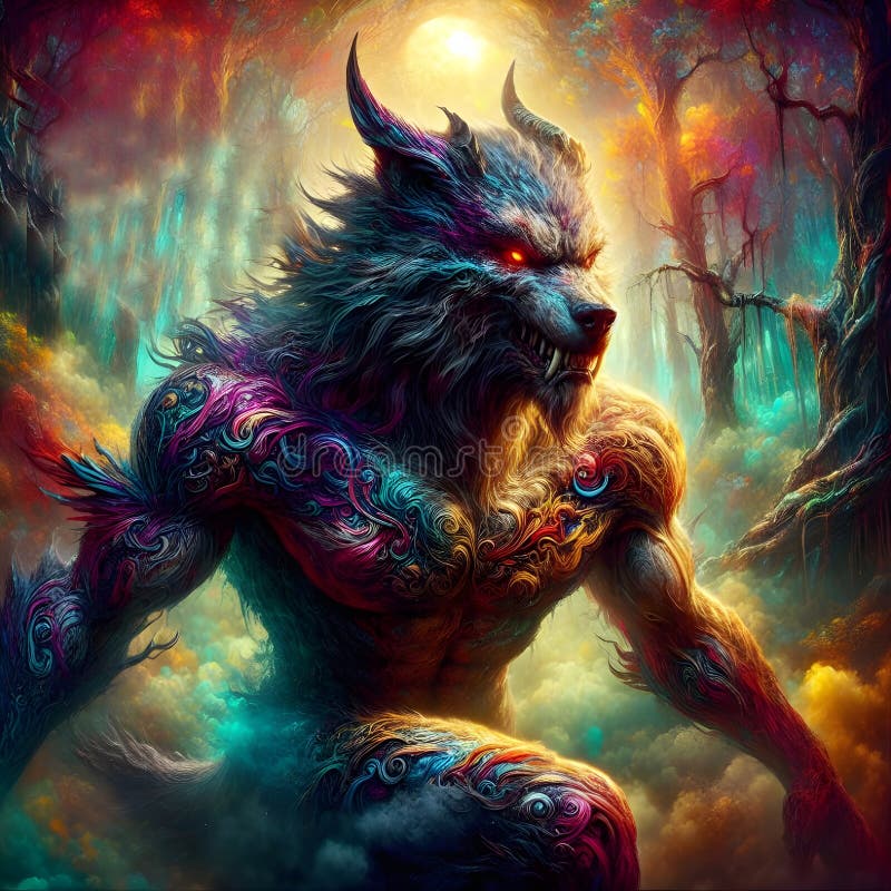 Image of a Huge Fierce Werewolf is Shown and Running Wild in the Dark ...