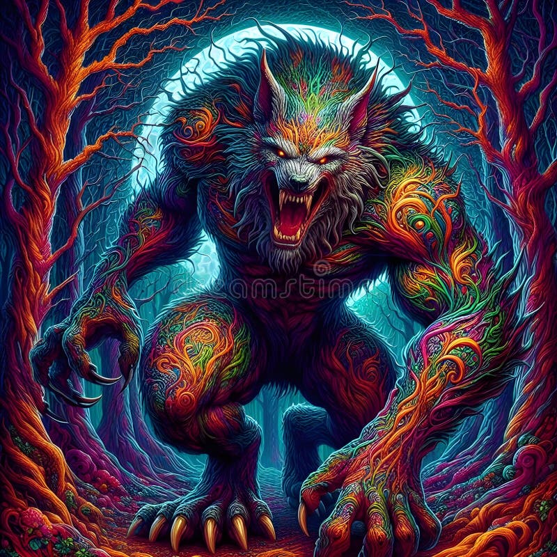 Image of a Huge Fierce Werewolf is Shown and Running Wild in the Dark ...
