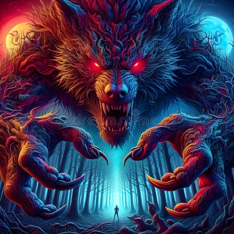 Image of a Huge Fierce Werewolf is Shown and Running Wild in the Dark ...