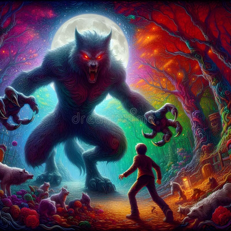 Image of a Huge Fierce Werewolf is Shown and Running Wild in the Dark ...