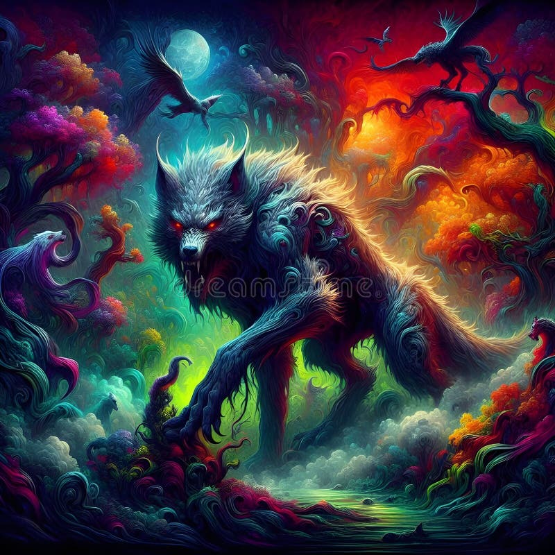 Image of a Huge Fierce Werewolf is Shown and Running Wild in the Dark ...