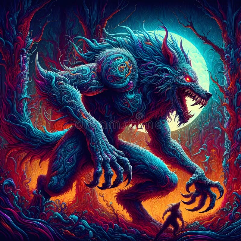 Image of a Huge Fierce Werewolf is Shown and Running Wild in the Dark ...