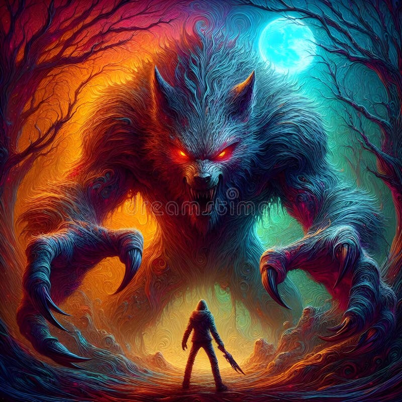 Image of a Huge Fierce Werewolf is Shown and Running Wild in the Dark ...