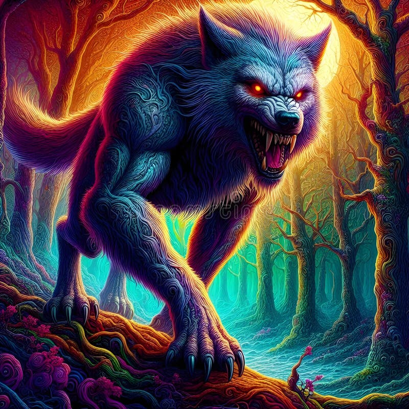 Image of a Huge Fierce Werewolf is Shown and Running Wild in the Dark ...