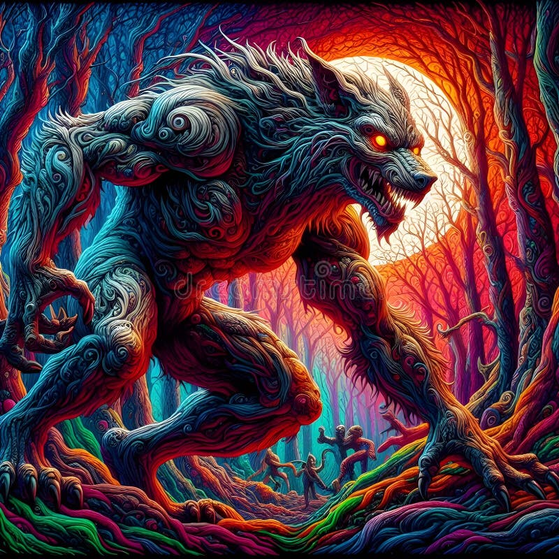 Image of a Huge Fierce Werewolf is Shown and Running Wild in the Dark ...