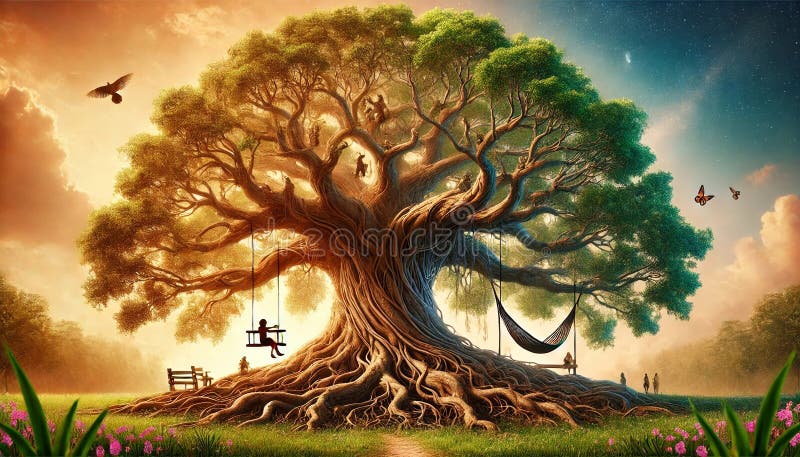 An Image of a Huge Tree with Roots Symbolizing Origins and Branches ...