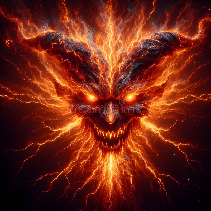 Image of Human Angry Face Made from Lightning. Stock Illustration ...