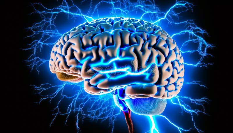 An Image of Human Brain with Blue Lightning. Generative AI Stock Image ...