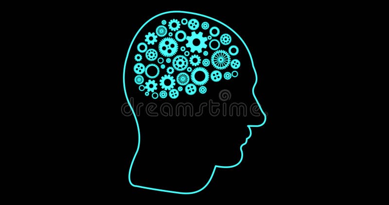 Image of Human Brain with Cogs Over Black Background Stock Illustration ...