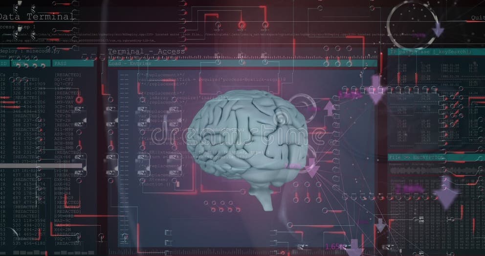 Image of Human Brain and Data Processing Over Black Background Stock ...
