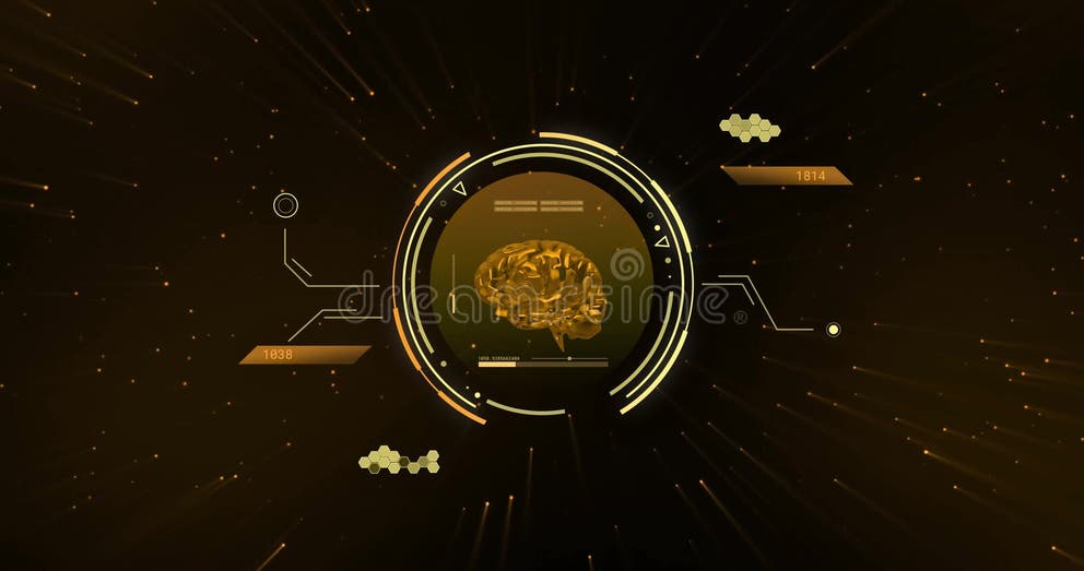 Image of Human Brain and Data Processing Over Globe on Black Background ...