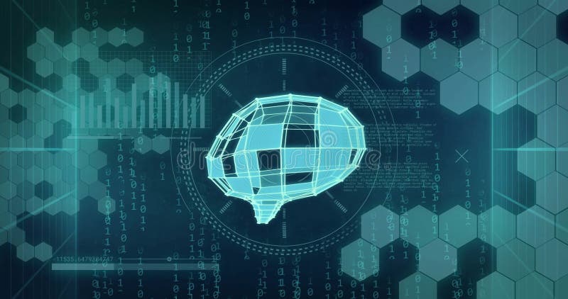 Image of Human Brain and Digital Data Processing Over Black Background Stock Photo - Image of ...