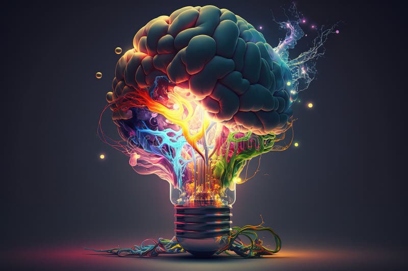 Image of Human Brain Inside Colorful Abstract Light Bulb. Illustration ...