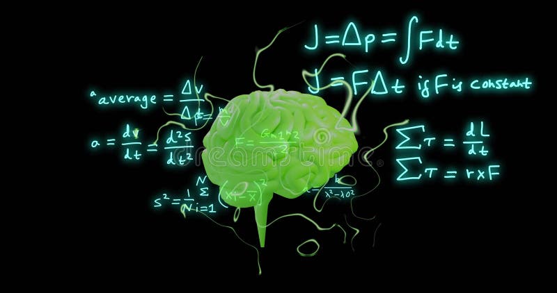 Image of Human Brain and Mathematical Data Processing on Black ...