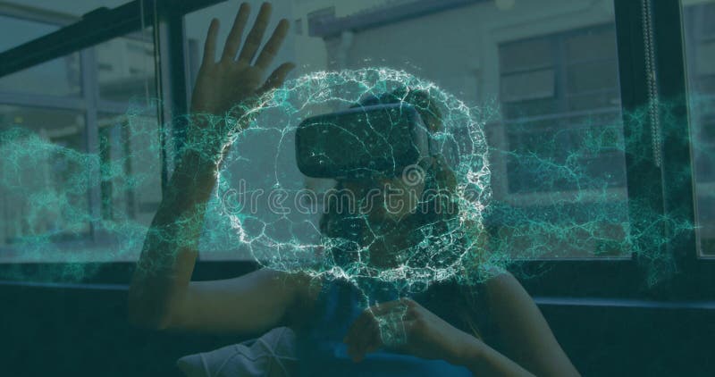 Image of Human Brain and Network of Connections Over Woman Wearing Vr ...