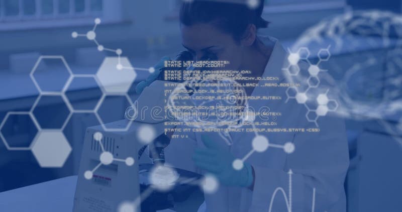 Image of Human Brains and Scientific Data Processing Over Asian Female Scientist in Laboratory ...