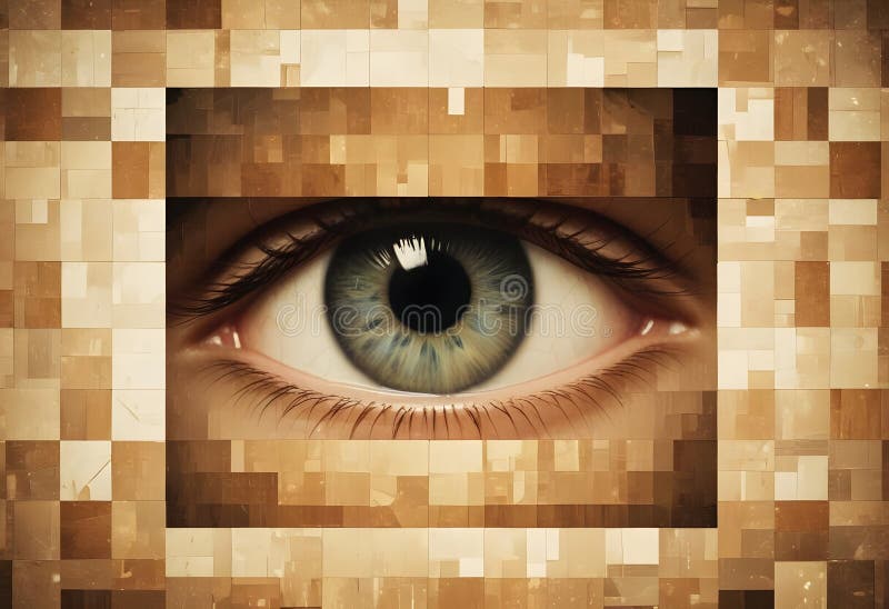 An Image of a Human Eye Against a Background of Brown Squares, Creating ...