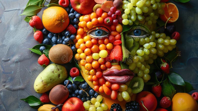 Image of a Human Face Composed of Different Types of Fruit Stock ...