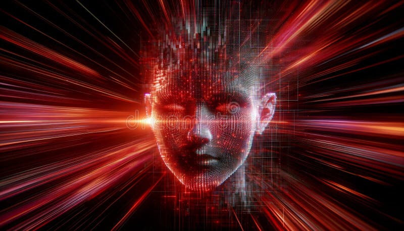 An Image of a Human Face in the Form of a Hologram with Pixels Emitting ...