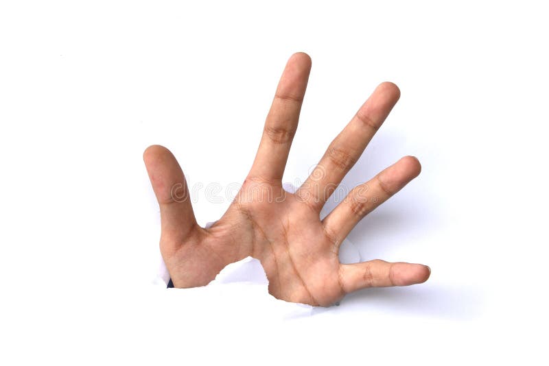 Image of Human Hand Reaching Out through Torn Paper Stock Photo - Image ...