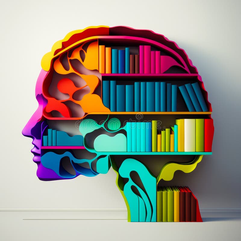 Image of Human Head with Books in the Shape of Brain. Generative AI ...