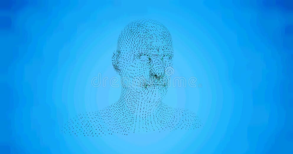Image of Human Head Formed with Binary Coding Spinning Over Blue ...