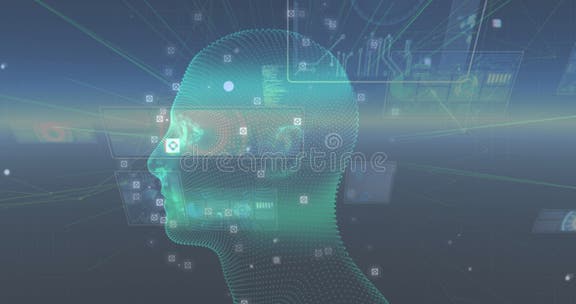 Image of Human Head Scanning Over Grid Stock Photo - Image of cyber ...