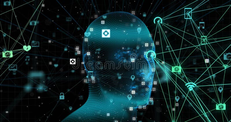 Image of Human Head Spinning with Digital Interface Connections ...